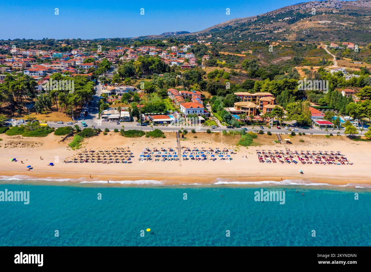 Skala Beach view from above, Cephalonia, Greece. Skala famous beach in ...