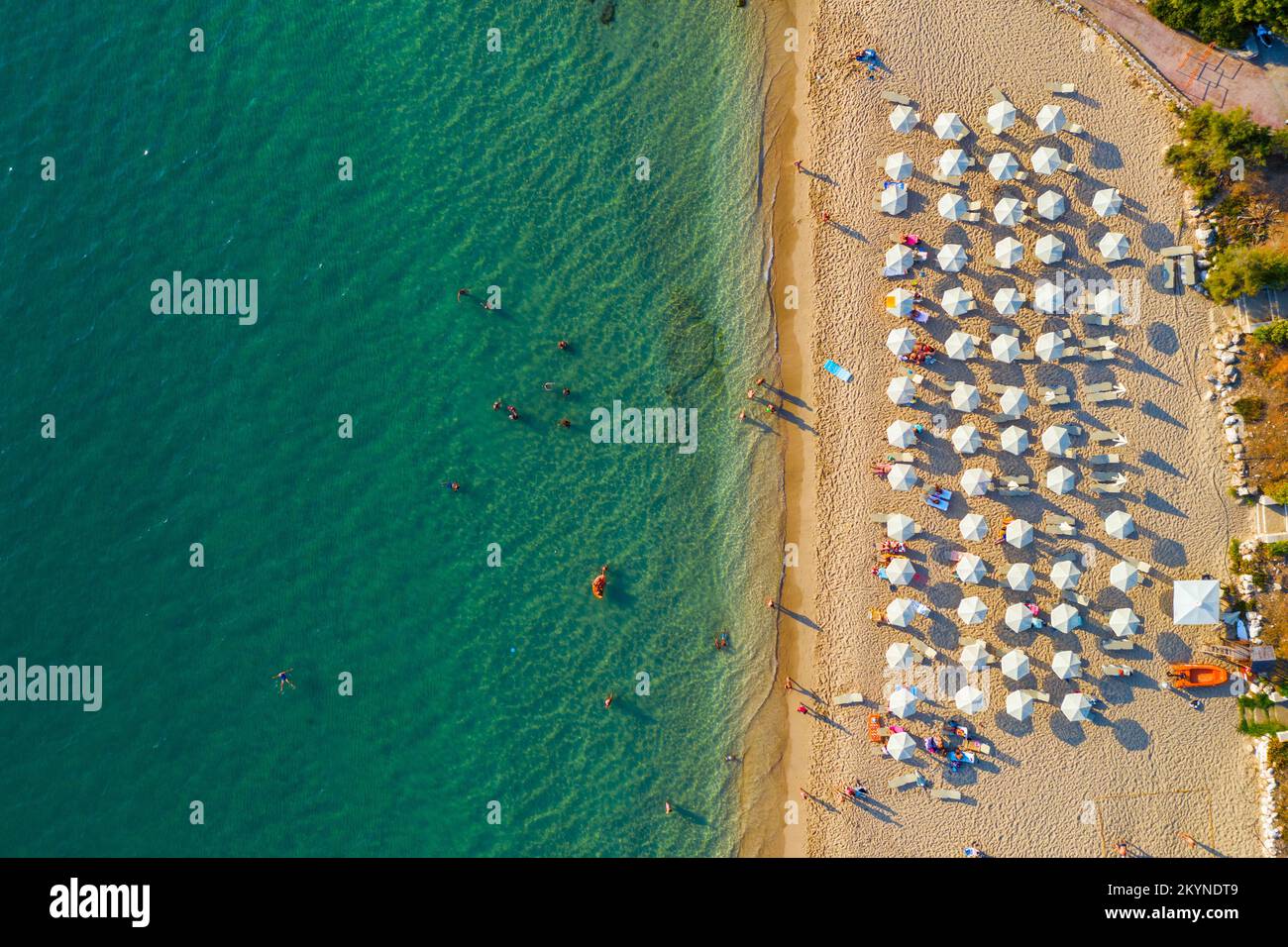 View from above, stunning aerial view of an amazing beach with beach ...