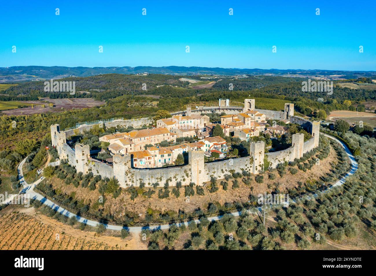 Beautiul aerial view of Monteriggioni, Tuscany medieval town on the ...