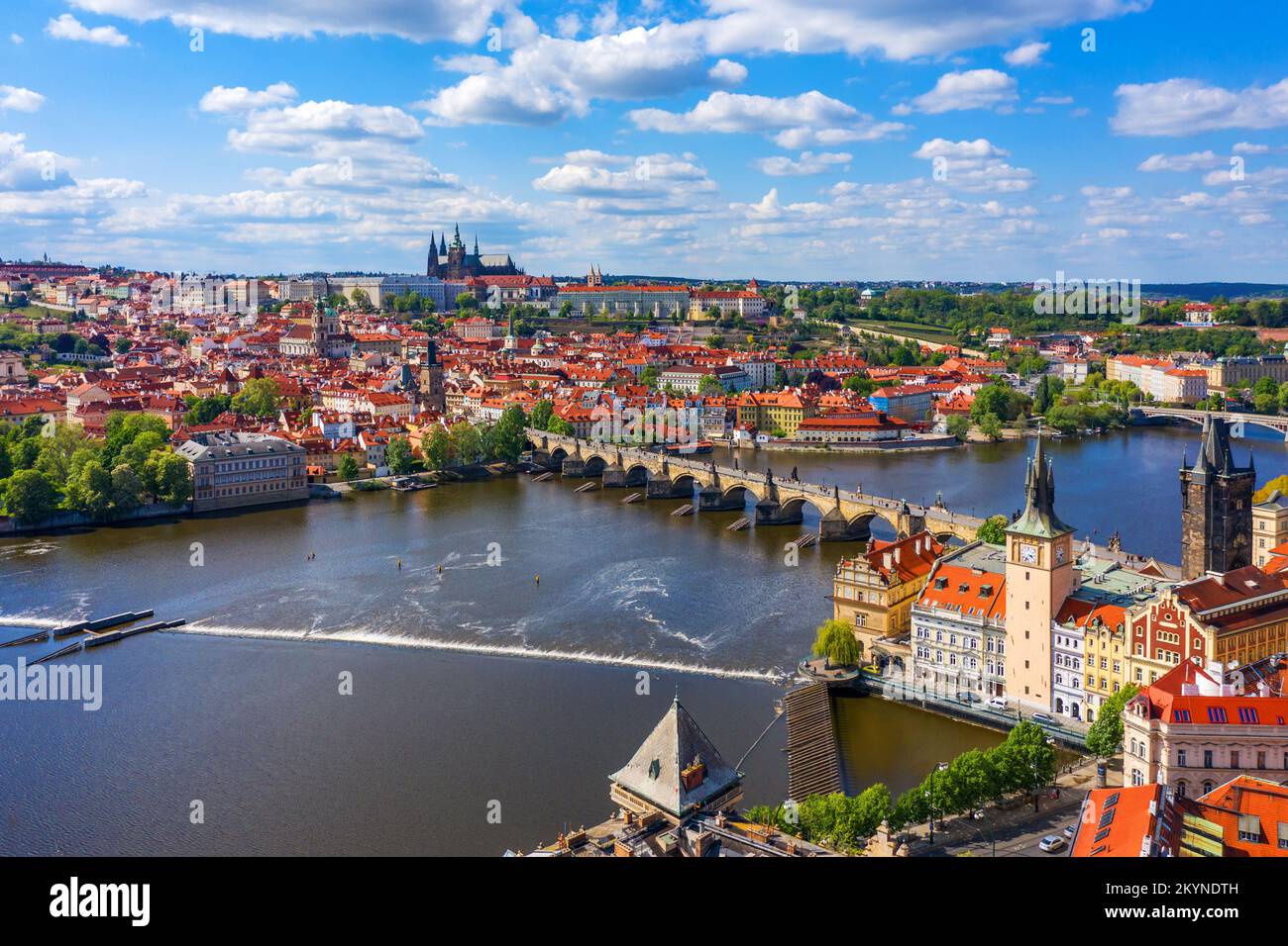 Prague scenic spring aerial view of the Prague Old Town pier ...