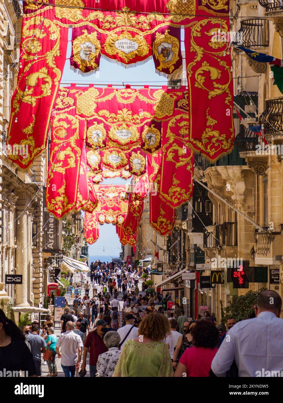 Valletta, Malta - June, 202: Narrow street of Valletta town prepared ...