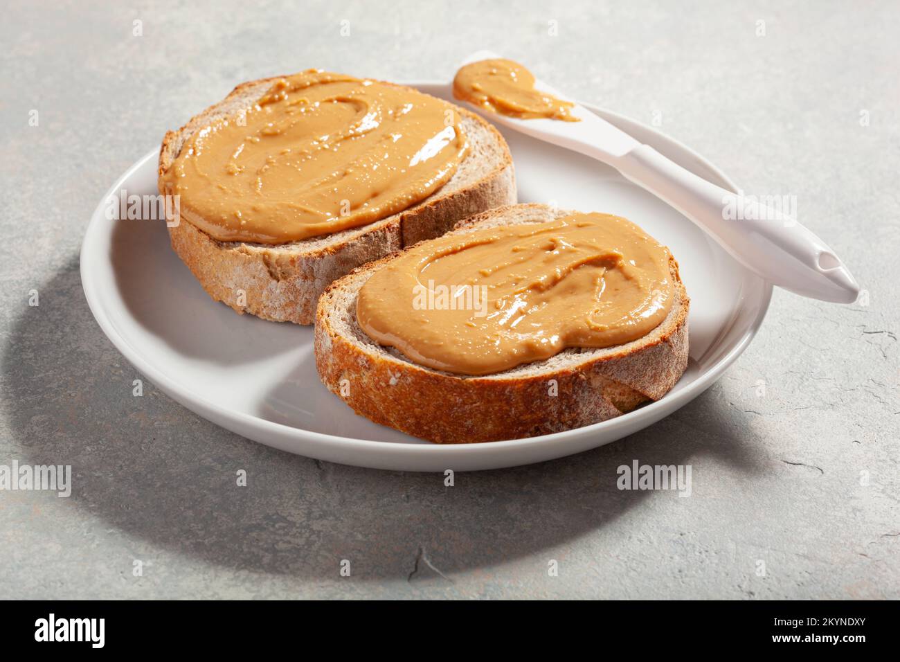smooth peanut butter bread toast, healthy traditional sandwich Stock ...