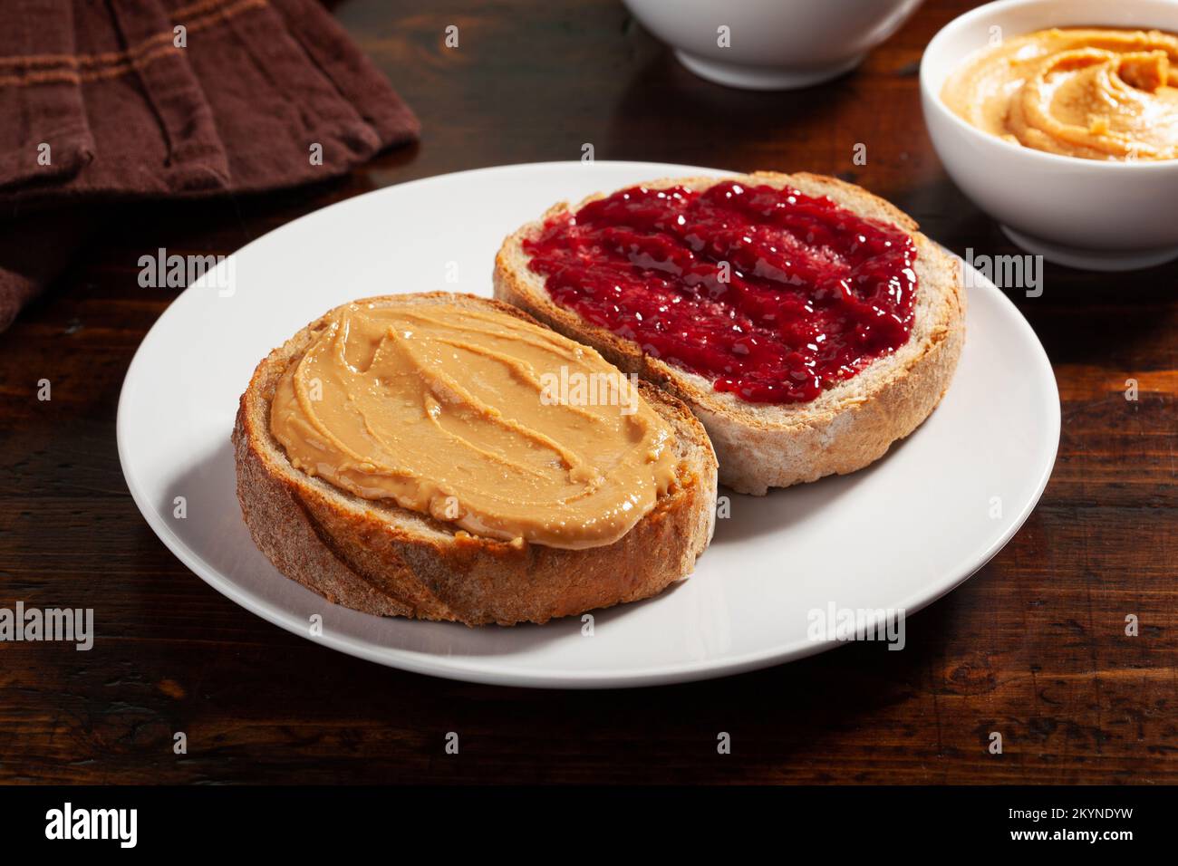 smooth peanut butter and jam bread toast, american traditional sandwich ...