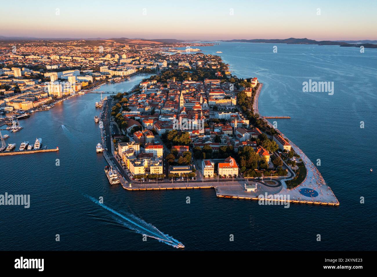 Aerial view of the Old Town of Zadar, Croatia. Aerial shot of Zadar old ...