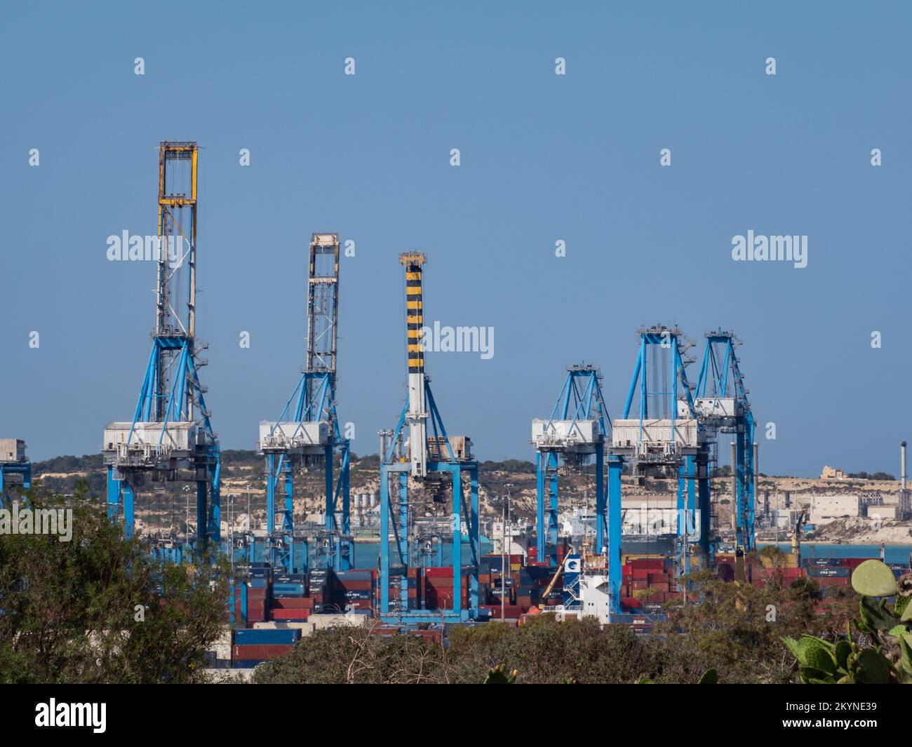 Birzebbuga, Malta - May, 2021: Harbor with cranes, ships and cargo in ...