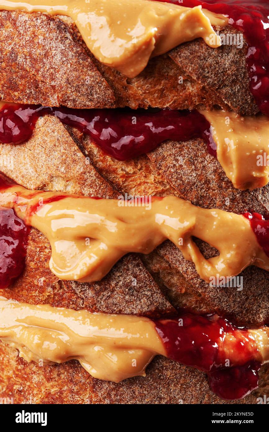 peanut butter and jam sandwich, american traditional bread toast Stock ...
