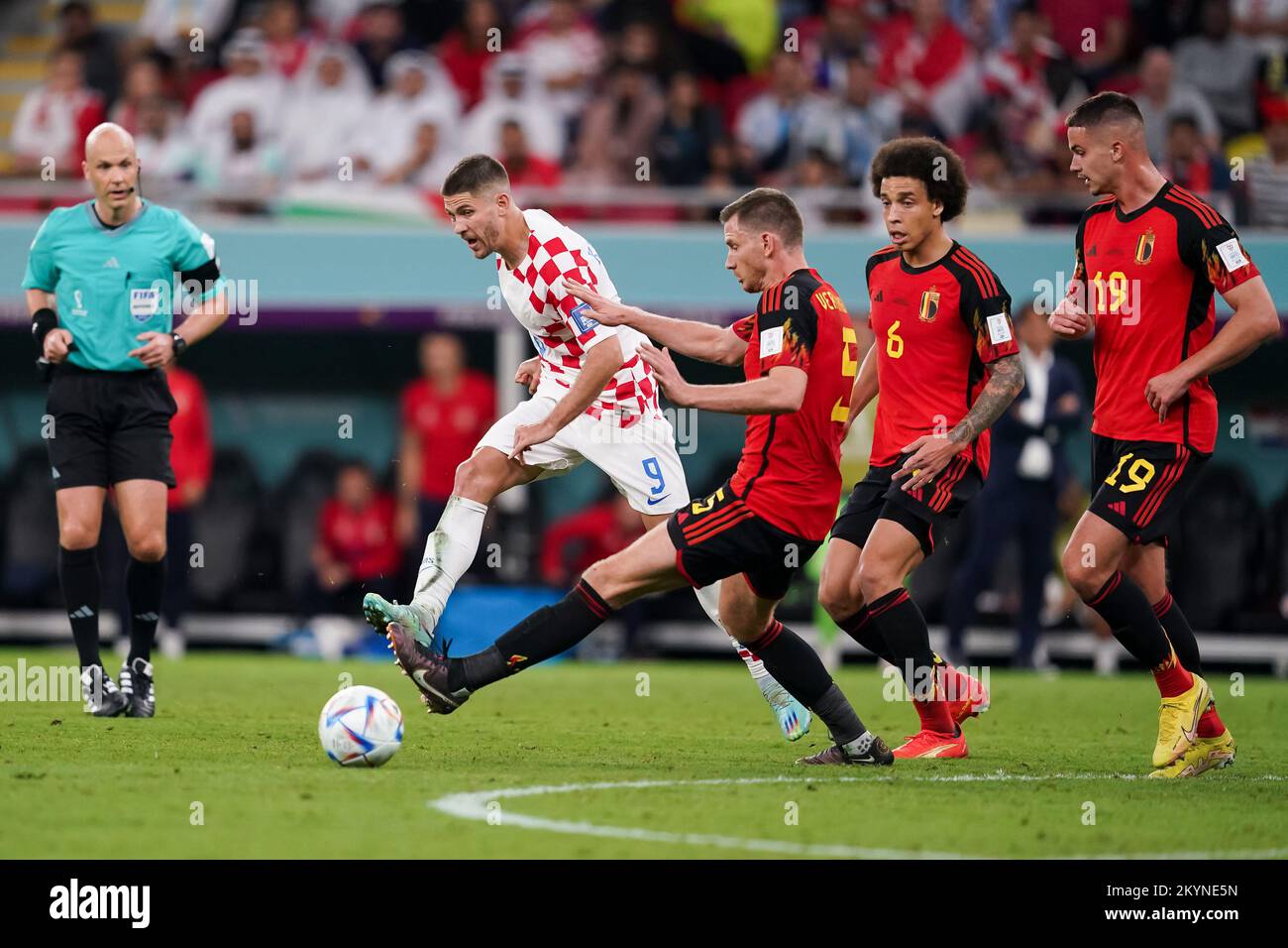 DOHA, QATAR - DECEMBER 1: Player of Croatia Andrej Kramaric passes the ...