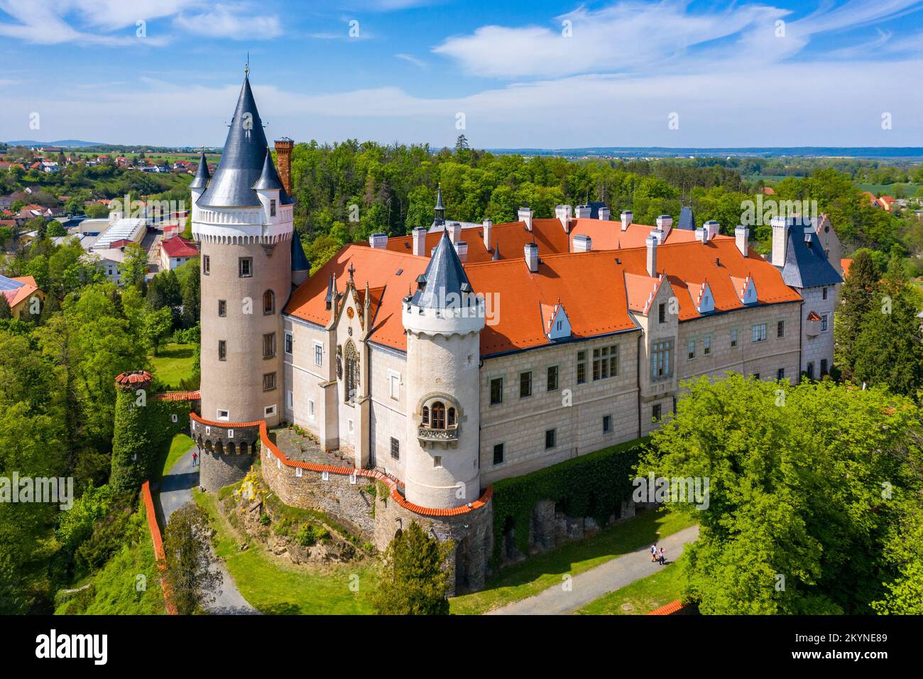 Aerial view of Zleby castle in Central Bohemian region, Czech Republic ...