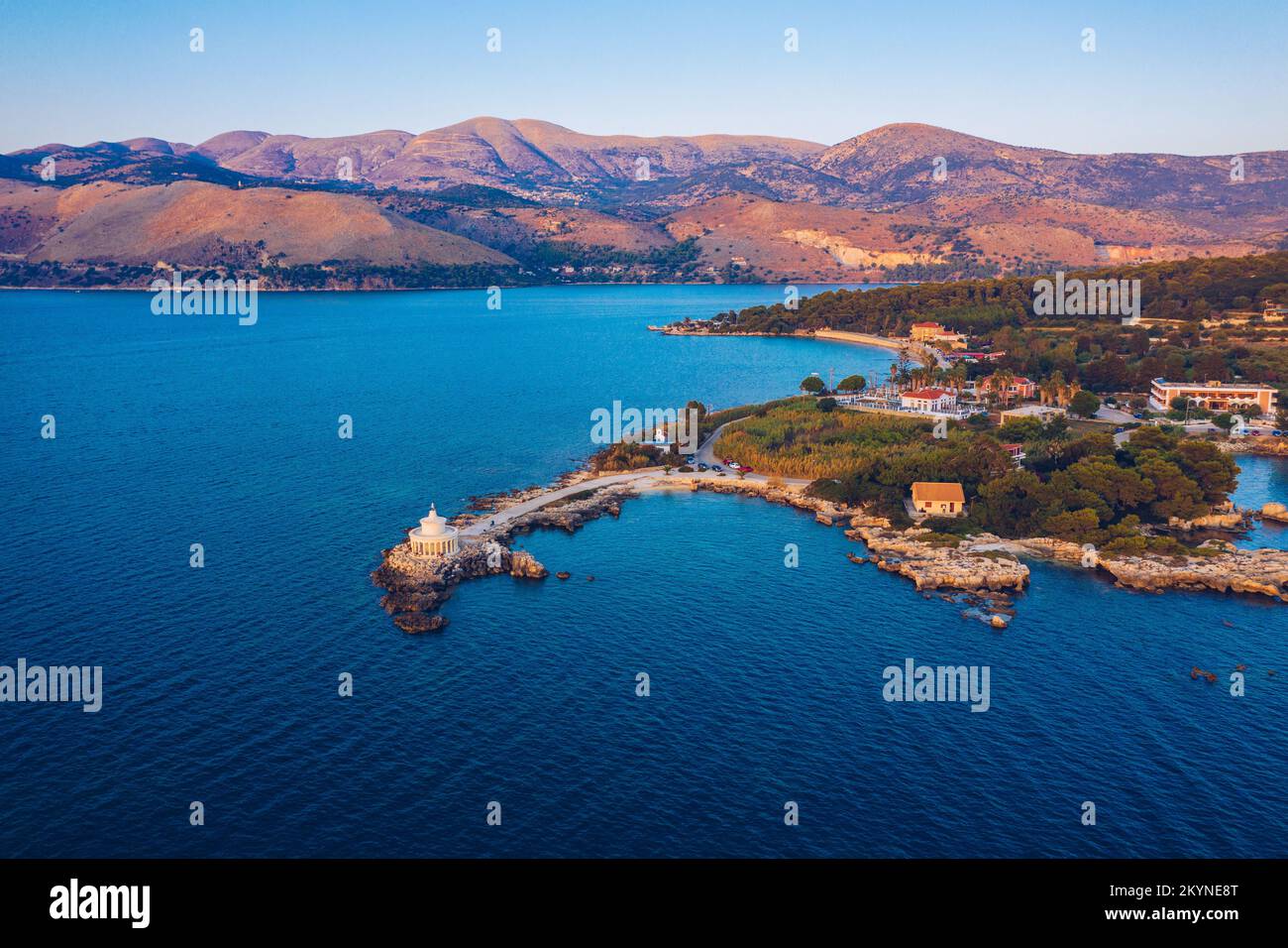 Aerial view of Lighthouse of Saint Theodore in Lassi, Argostoli ...