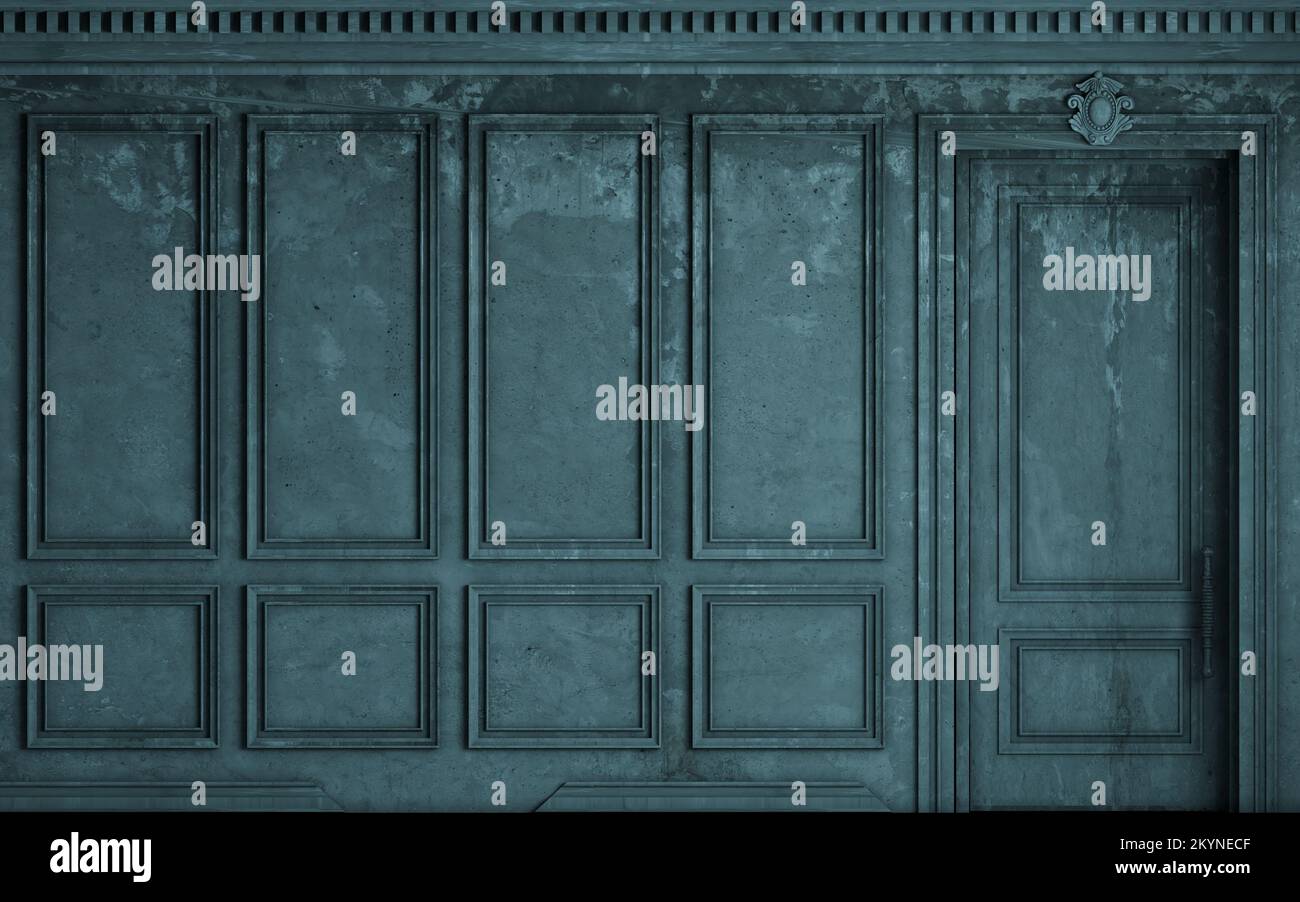 Classic wall of old stucco panels blue paint Stock Photo - Alamy