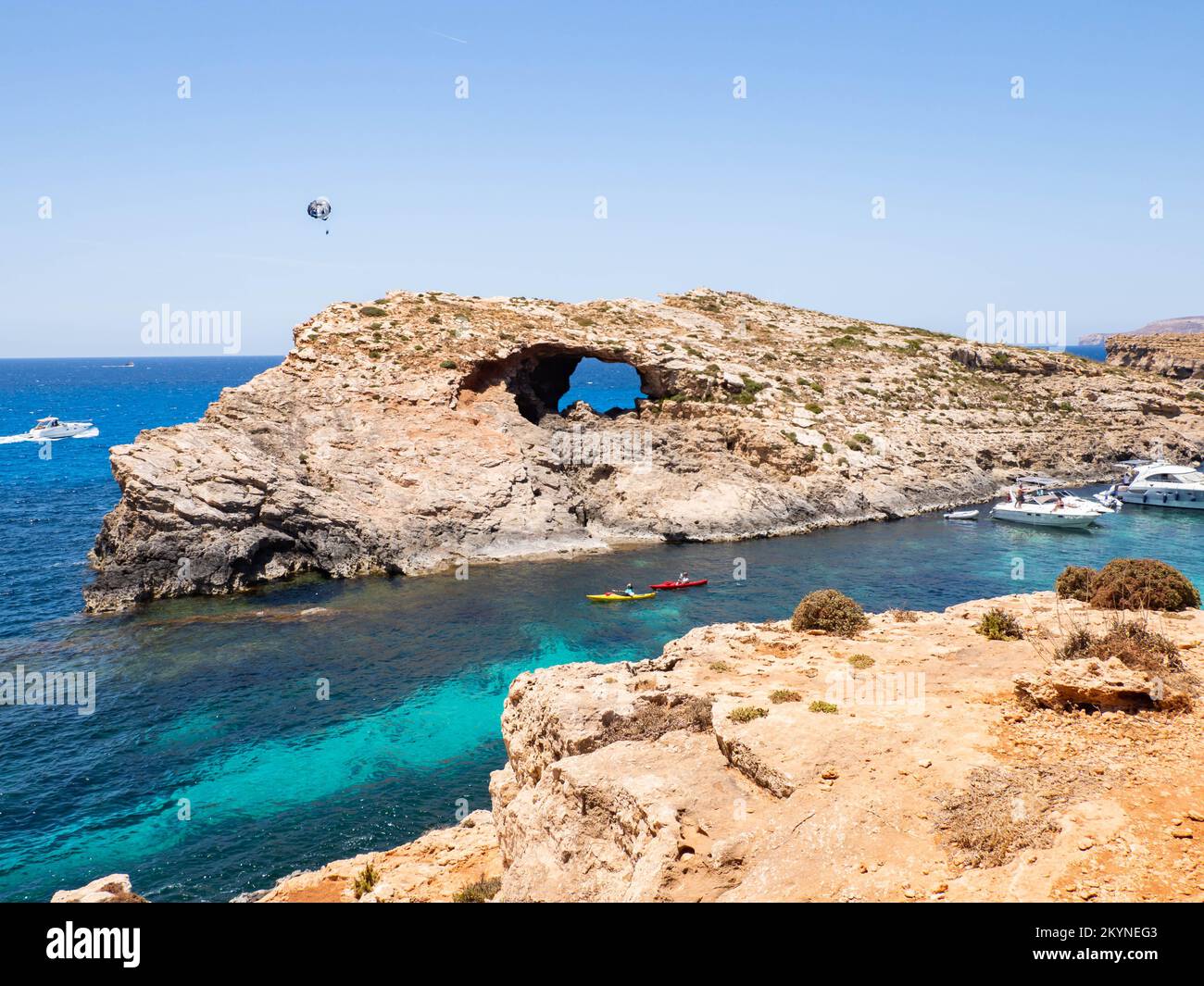 Rocky landscape of Comino Island around Blue Lagoon in Malta, Europe ...