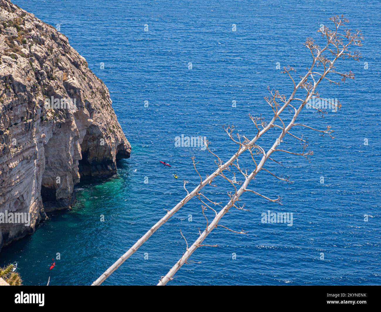 View for blue sea water and beautiful limestone arch and sea cave ...