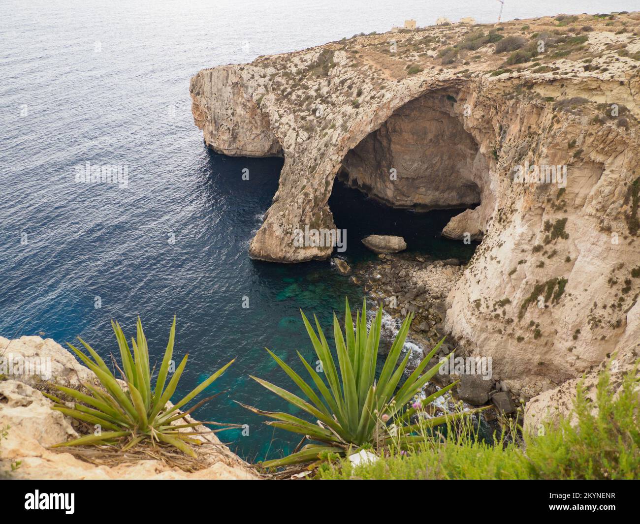 View for blue sea water and beautiful limestone arch and sea cave ...