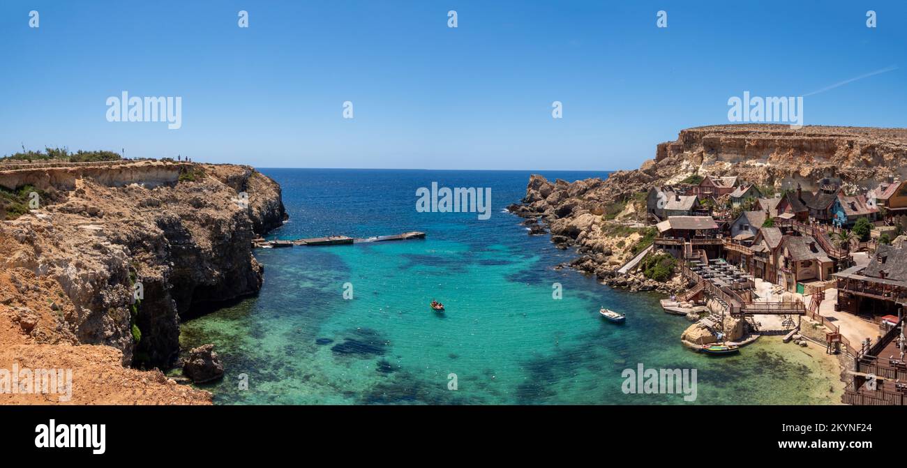 Mellieha, Malta - May, 2021: Popeye village in Malta. It is a film set ...