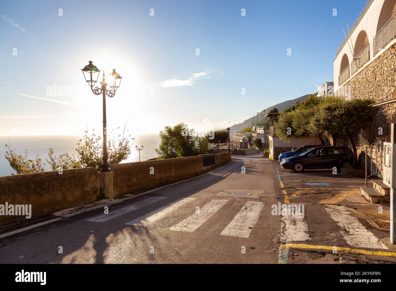 Road in Touristic Town, San Lazzaro, on Mountain Landscape by the Sea ...