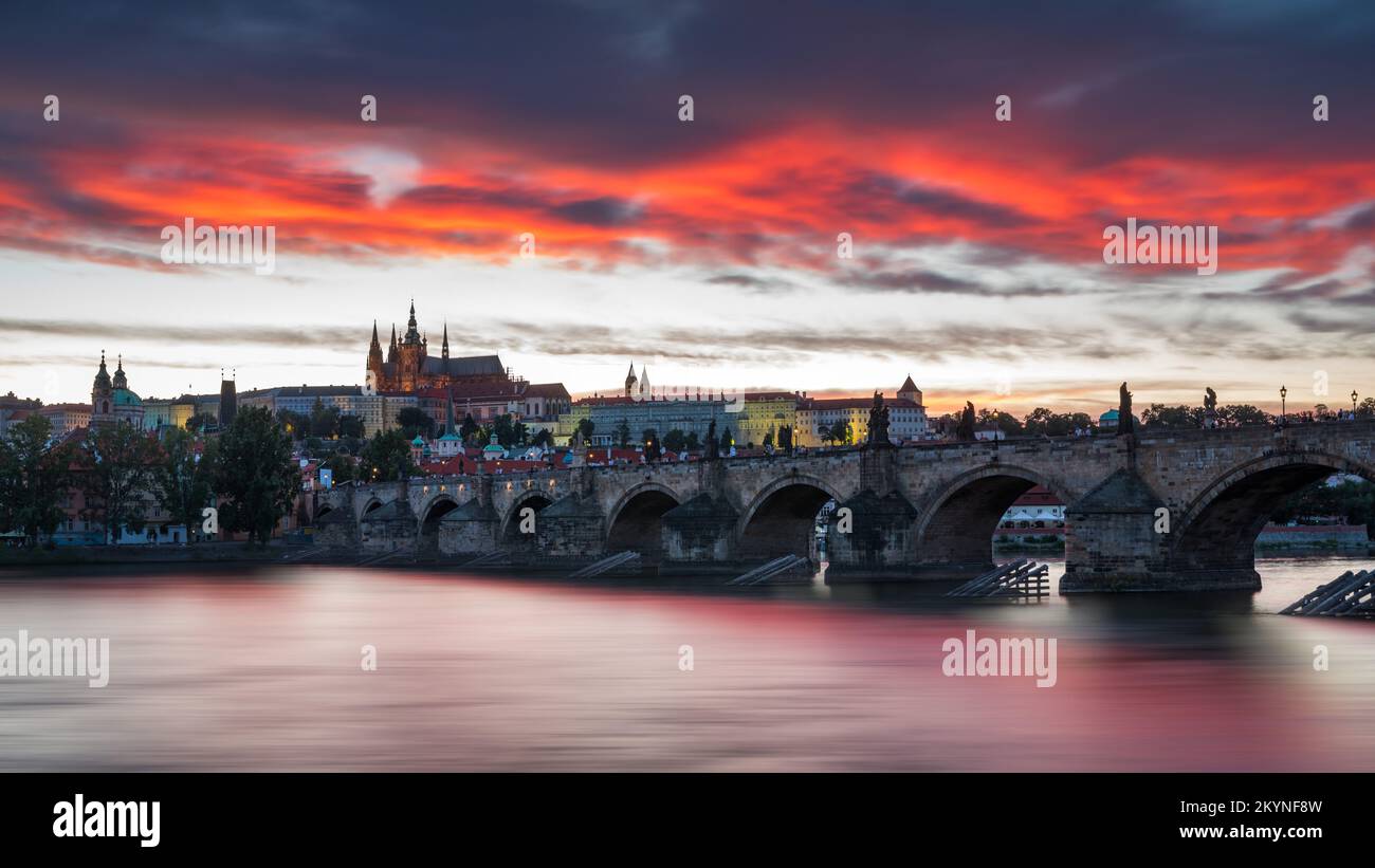 Charles Bridge in Prague in Czechia. Prague, Czech Republic. Charles Bridge (Karluv Most) and ...