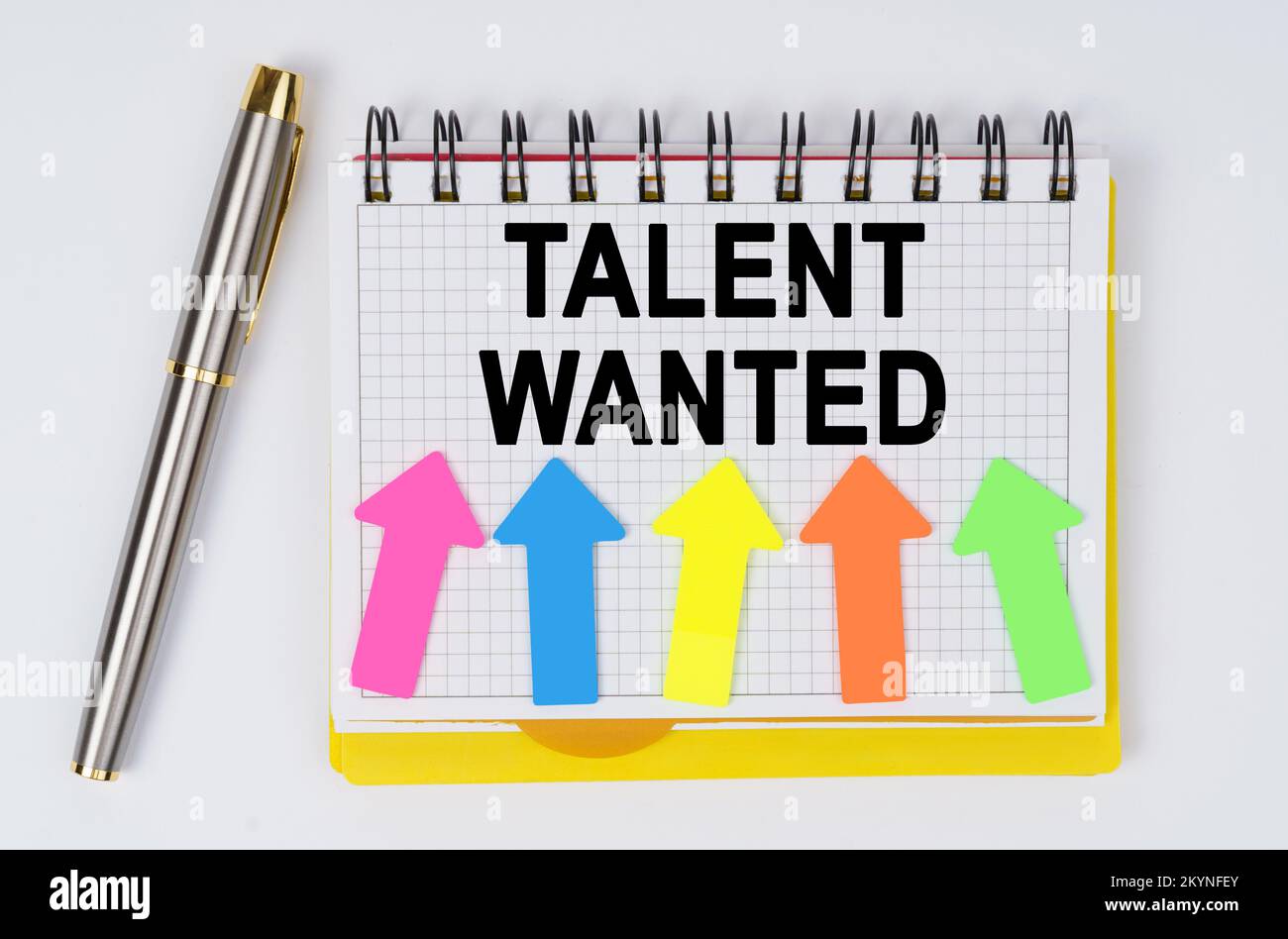 Business and finance concept. On a white background lie a pen and a notebook with the ...