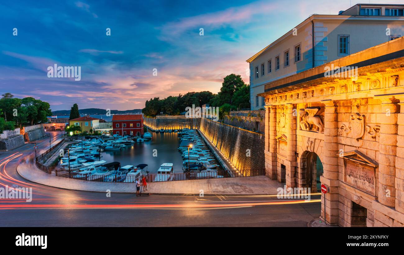 The Land Gate in Zadar at sunset, the main entrance into the city ...