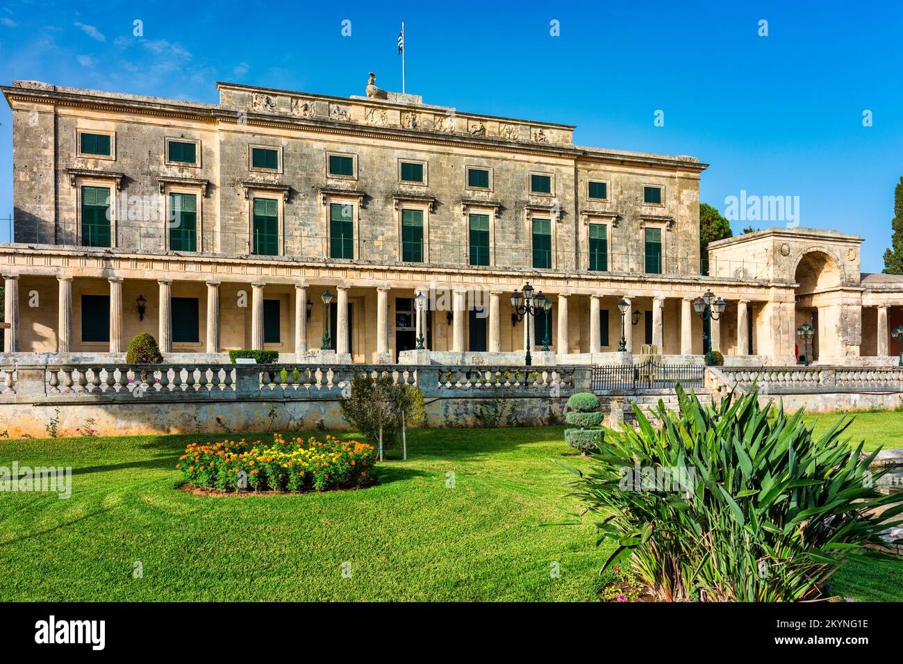 Museum of Asian Art. Colorful morning cityscape of Corfu Town, capital ...