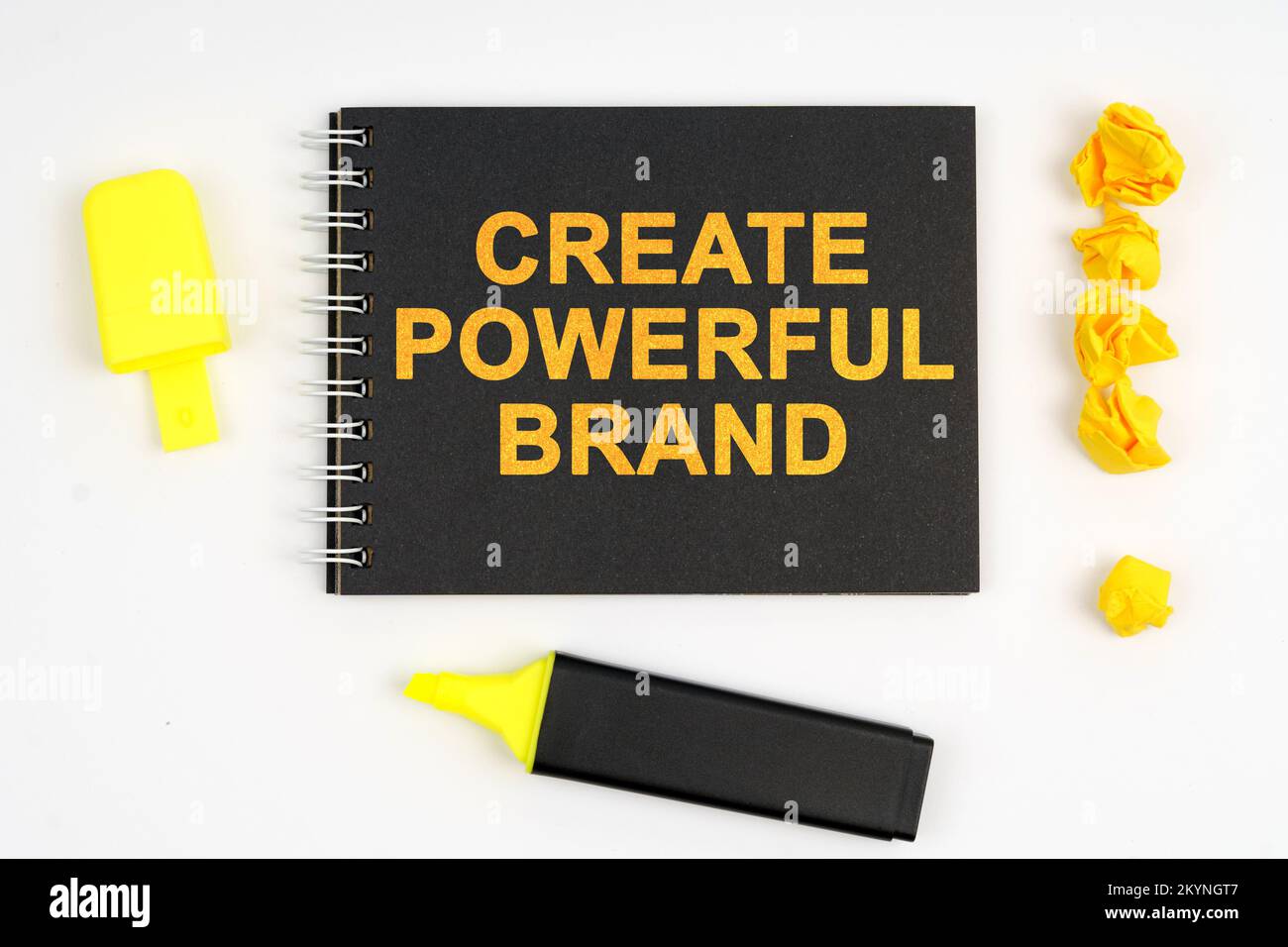 Business concept. On a white background lies a marker, an exclamation ...