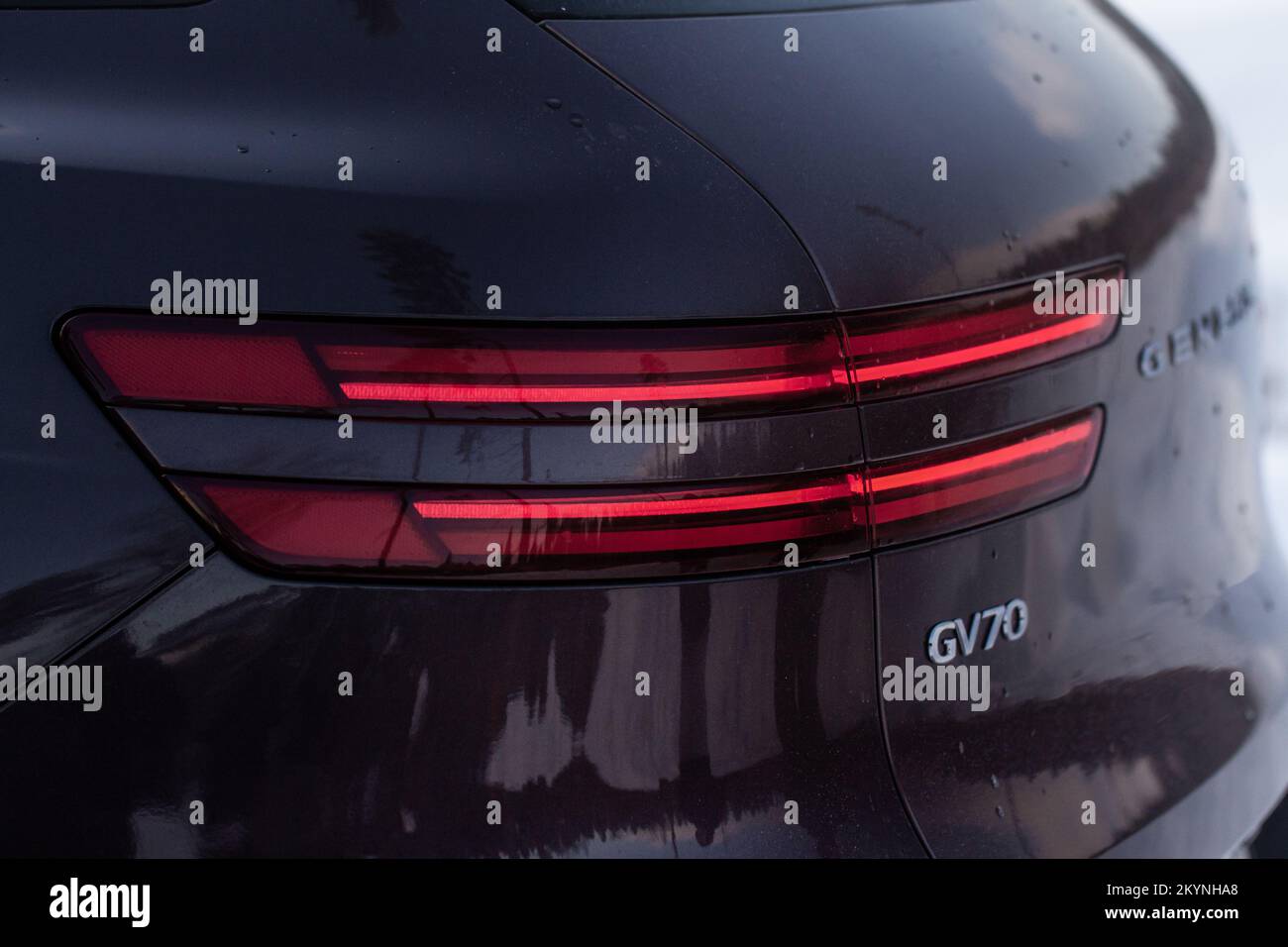 MOSCOW, RUSSIA - FEBRUARY 05, 2022 Genesis GV70 model modern rear light ...
