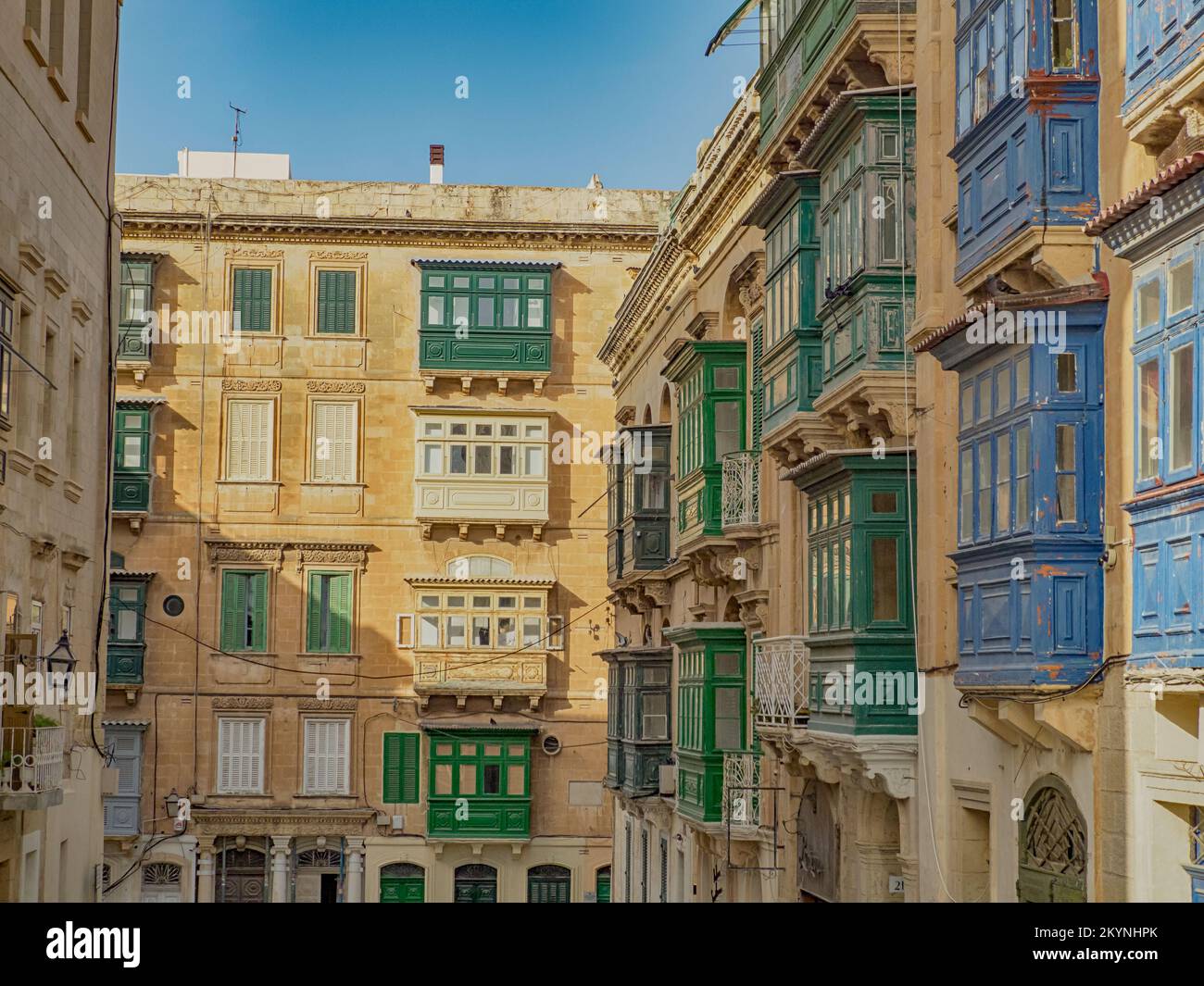 Beautiful Maltese wooden balconies called "gallarija" in Valletta. Most ...