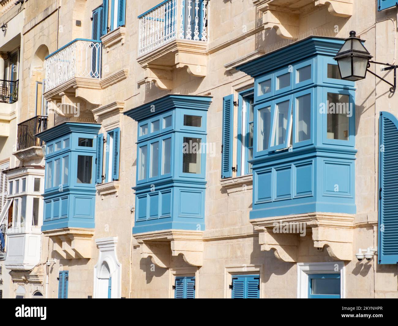 Beautiful Maltese wooden blue balconies called "gallarija" in Valletta ...