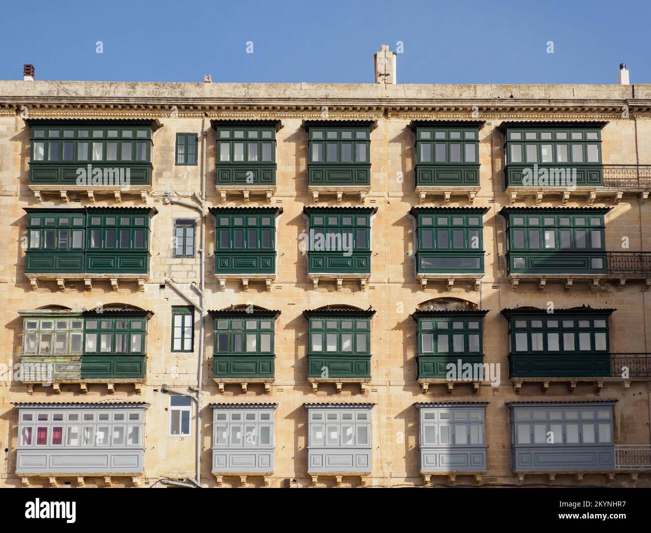 Beautiful Maltese wooden green and grey balconies called "gallarija" in ...