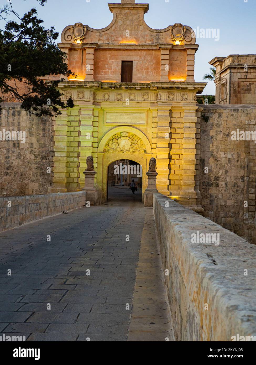 Mdina, Malta - May, 2021: Entrance bridge and gate to Mdina, a ...