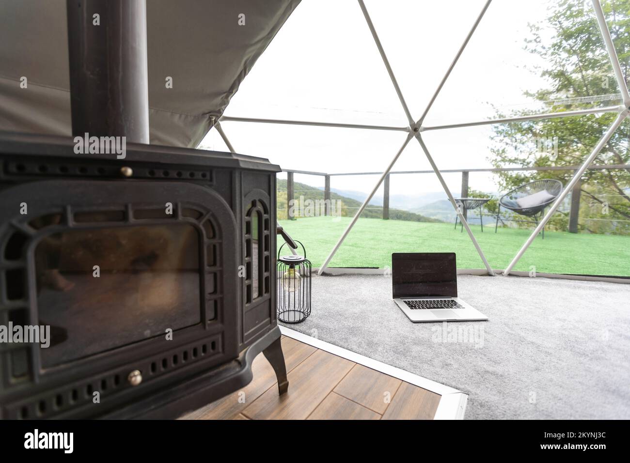 laptop in the dome camping, hygge, lifestyle concept Stock Photo - Alamy