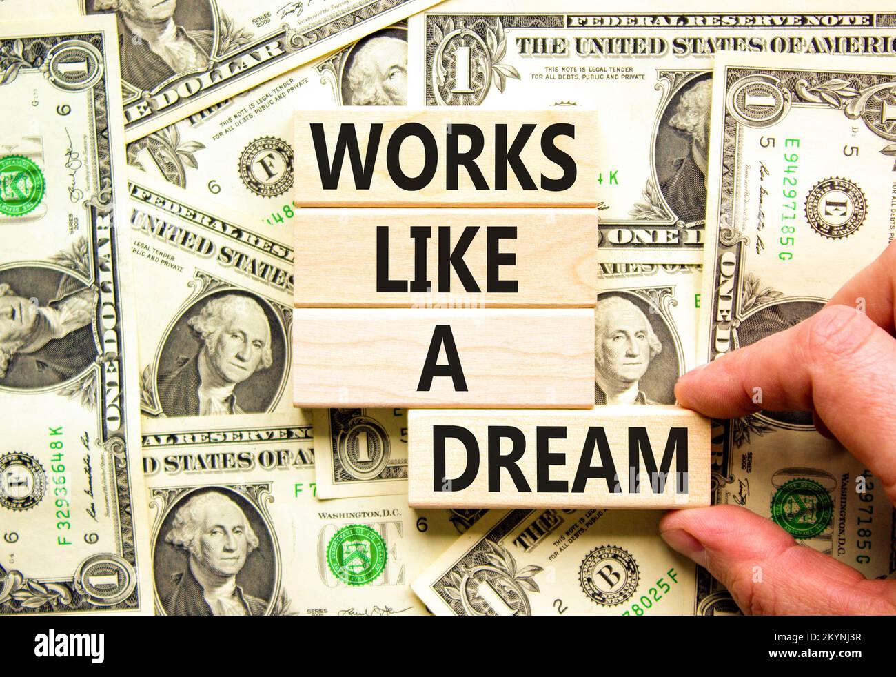 Works like a dream symbol. Concept words Works like a dream on wooden ...