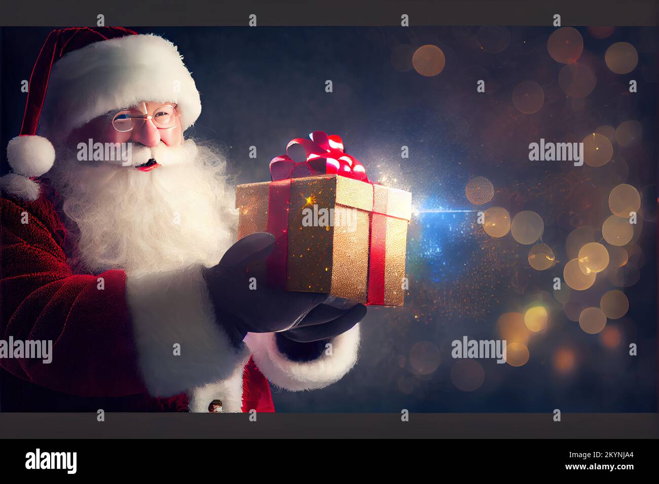 Santa Claus with gift box Stock Photo - Alamy