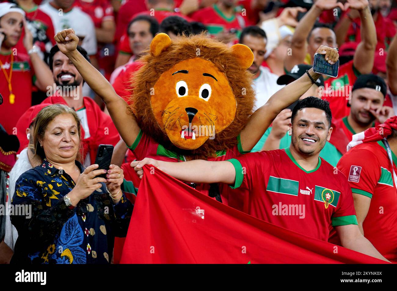 Morocco fans in the stands ahead of the FIFA World Cup Group F match at the Al Thumama Stadium ...