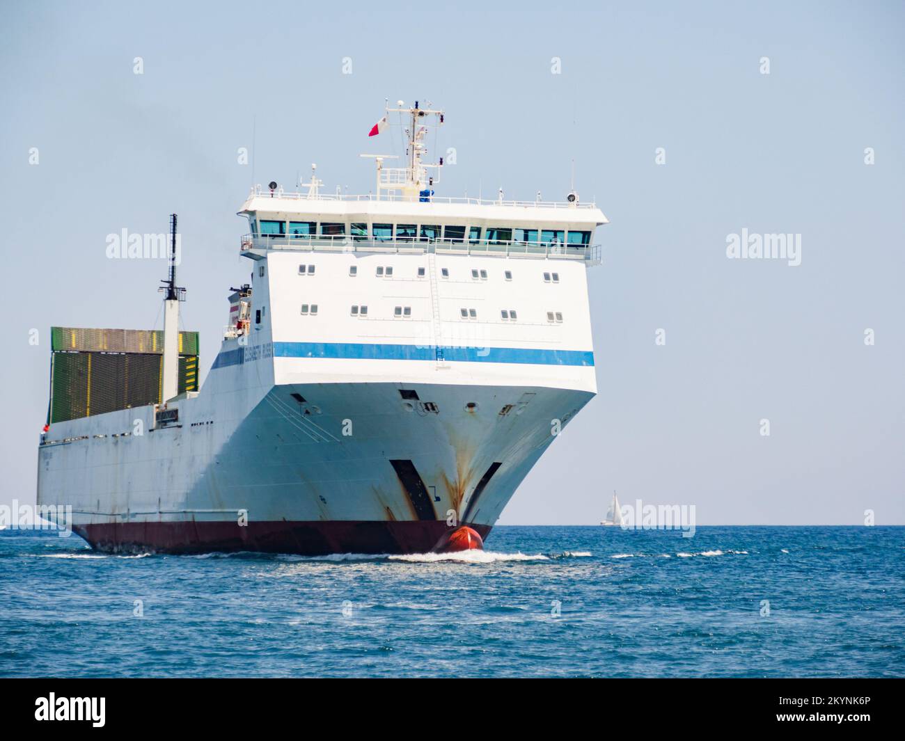 Valletta, Malta - May 2021. A huge cargo ship enters the port of ...