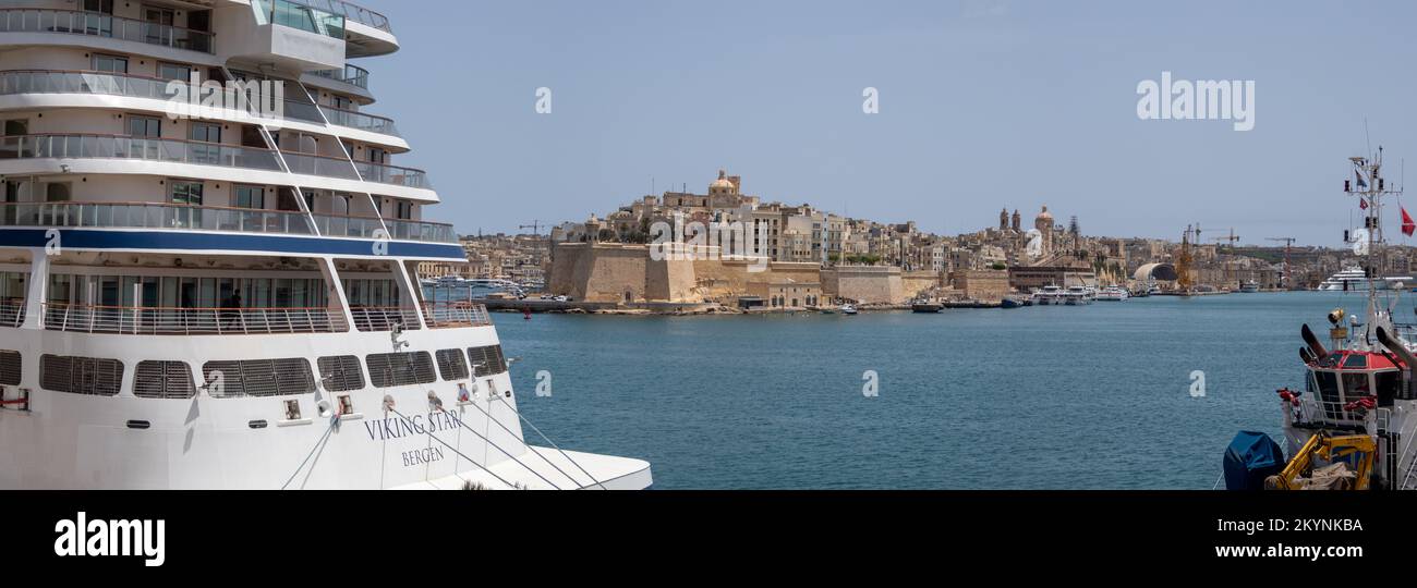 Valletta, Malta - May 2021. Luxury cruise ship the Viking Star is ...