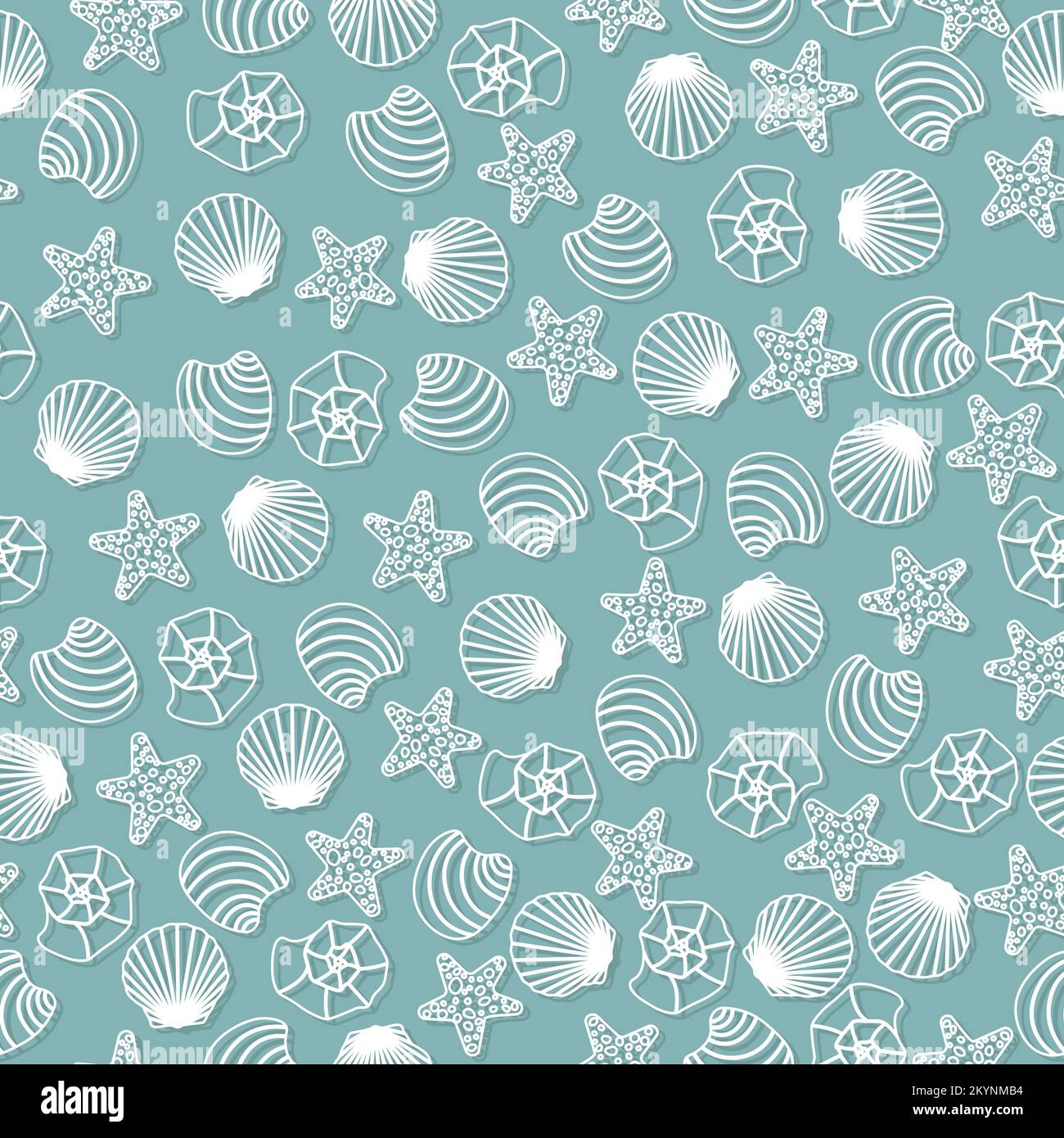 Vector seamless pattern with shells.Underwater cartoon creatures.Marine ...