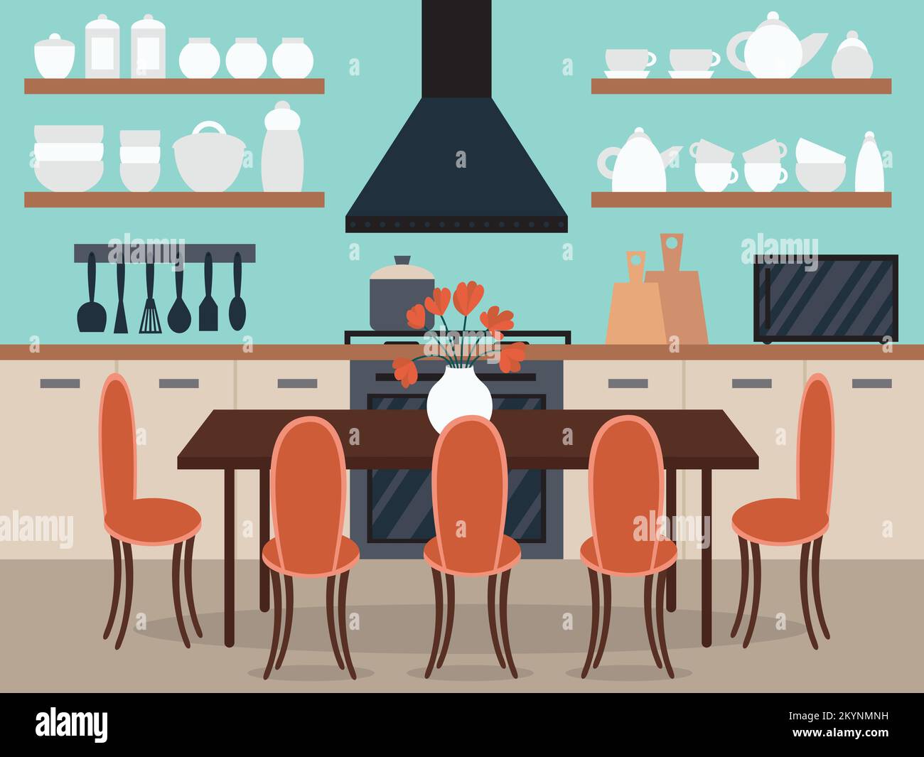 Flat style kitchen interior design Stock Vector Image & Art - Alamy