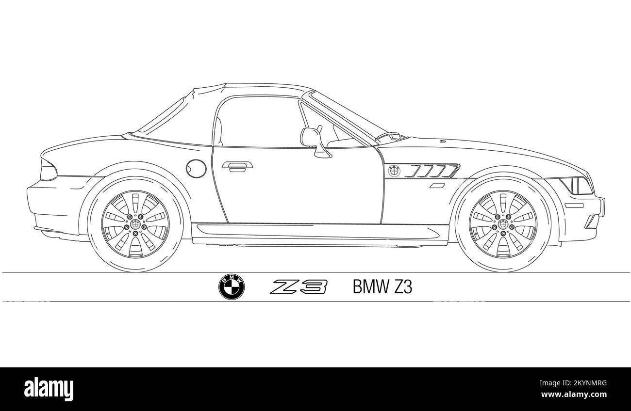 Germany, year 2002, BMW Z3 vintage car silhouette, illustration Stock ...