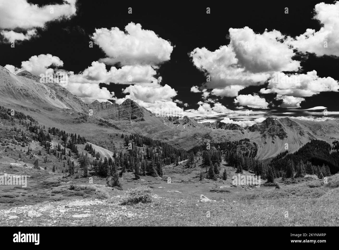A backside view of the Maroon Bells, along the Four Passes Loop, a ...