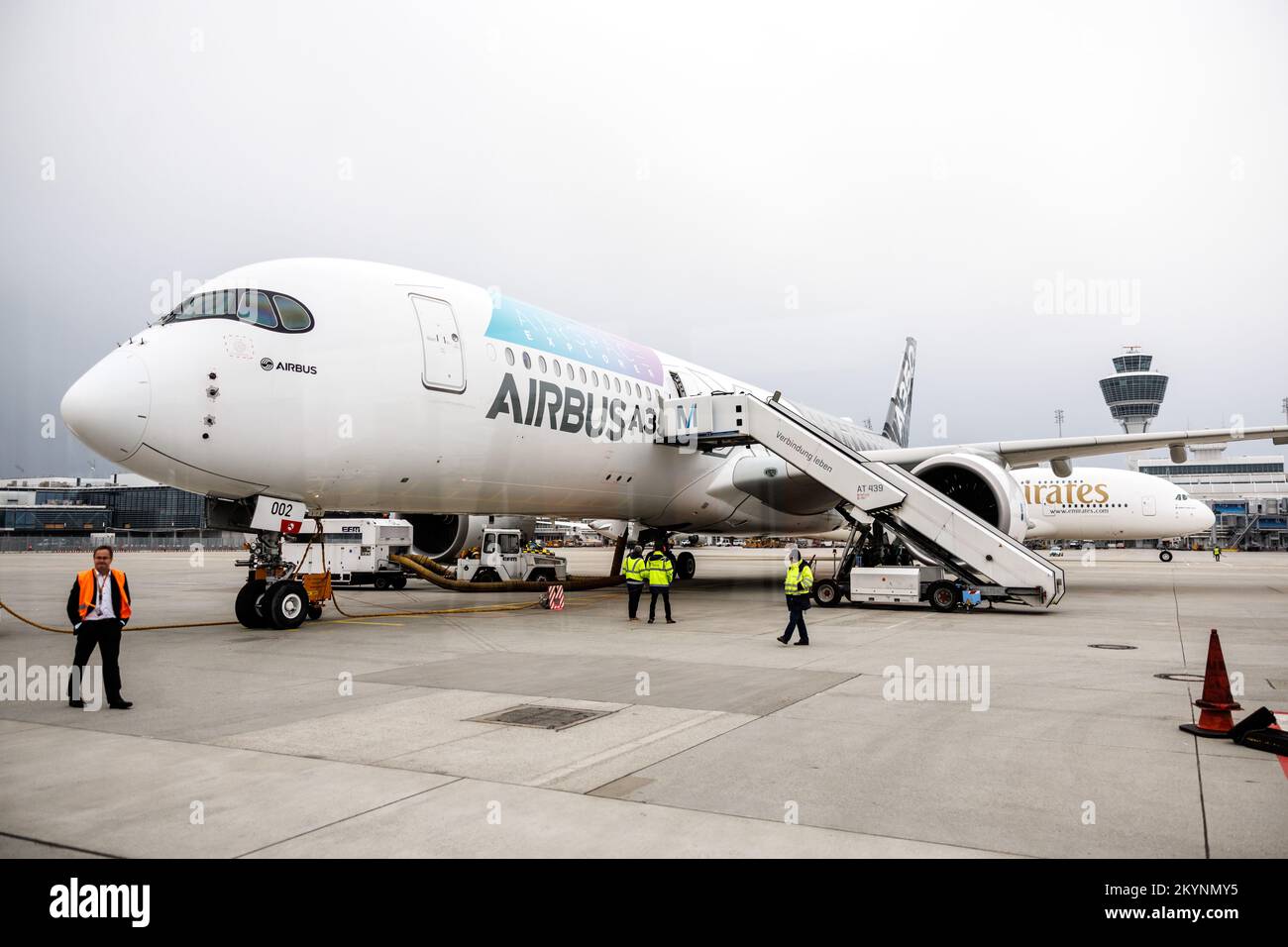 Munich, Germany. 01st Dec, 2022. The test aircraft "Airbus A350 ...