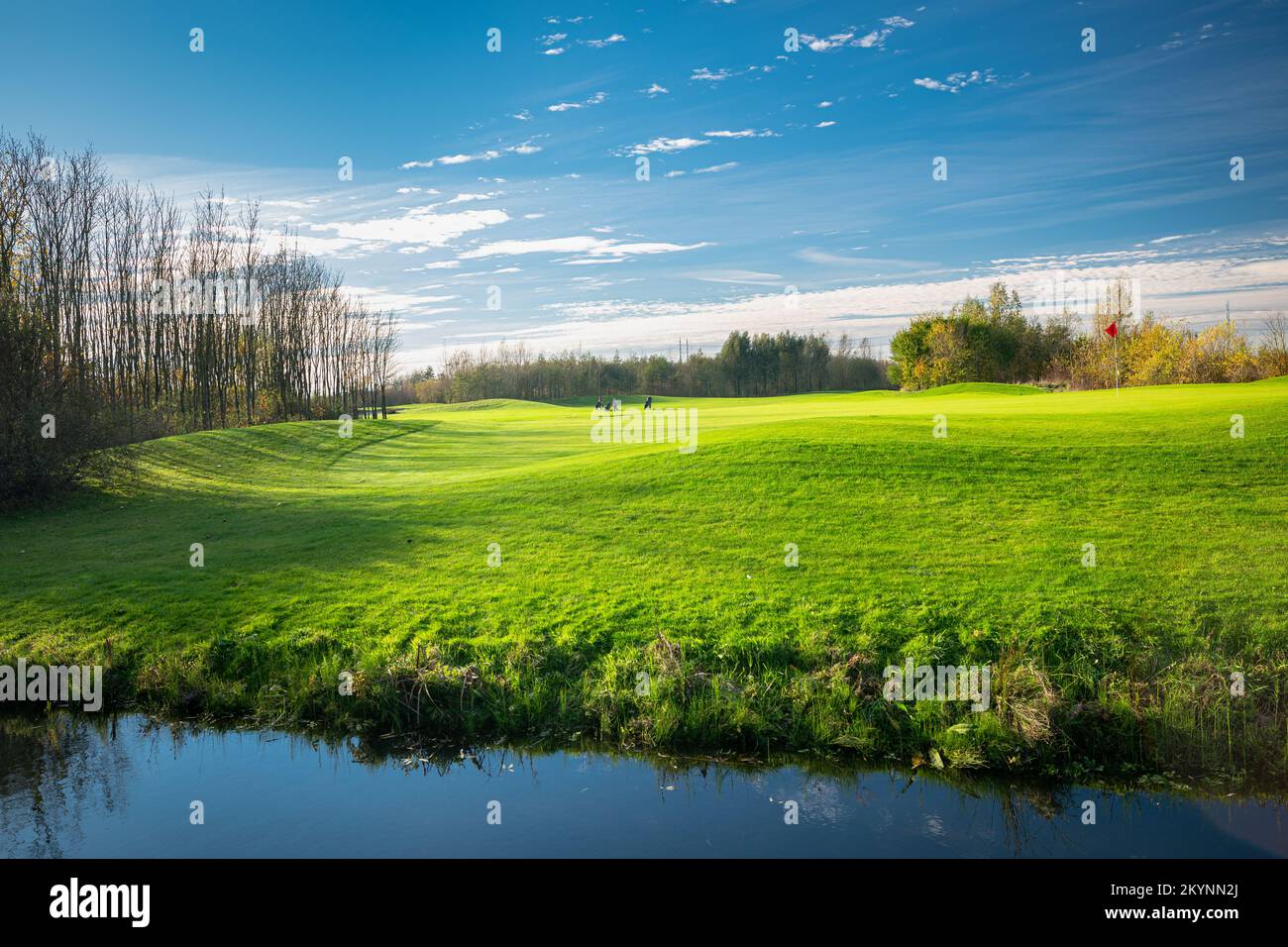 Idyllic view of beautiful green grass on golf course Bentwoud, not far ...