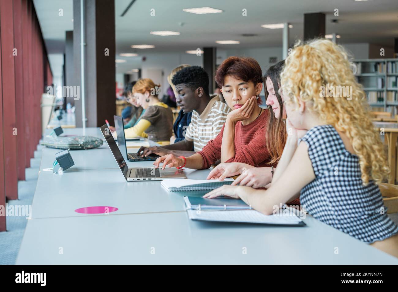 Group of students from different cultures and backgrounds studying ...