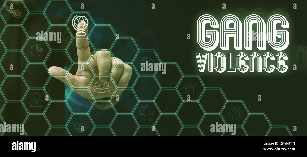 Sign displaying Gang Violence. Concept meaning infringement of the laws ...