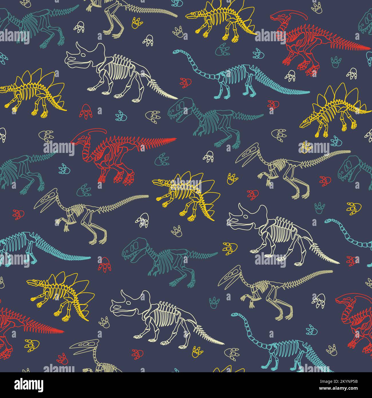 Seamless vector pattern with dinosaur skeleton Stock Vector Image & Art ...