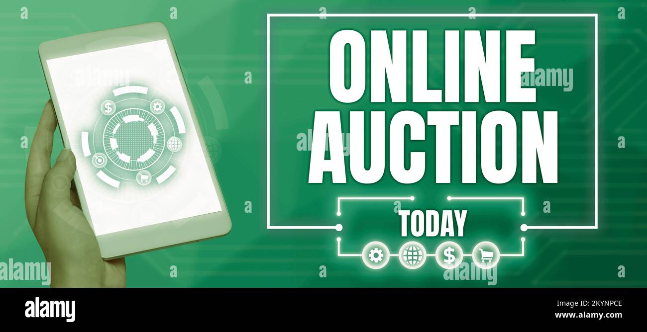 Conceptual caption Online Auction. Business overview process of buying ...