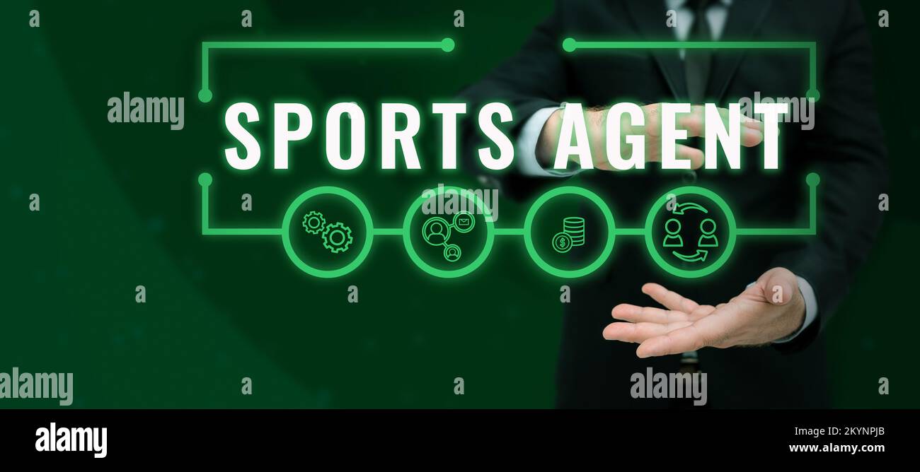 Sign displaying Sports Agent. Concept meaning person manages ...