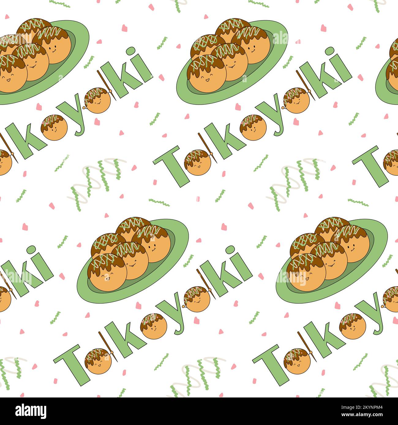 Asian dish - takoyaki. Octopus balls. Japanese kitchen. Cute character ...