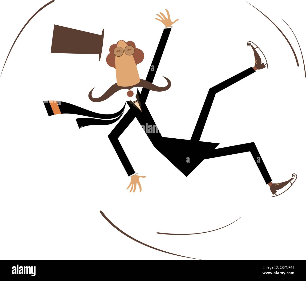 Falling down skater man illustration. Cartoon skater man in the top hat ...