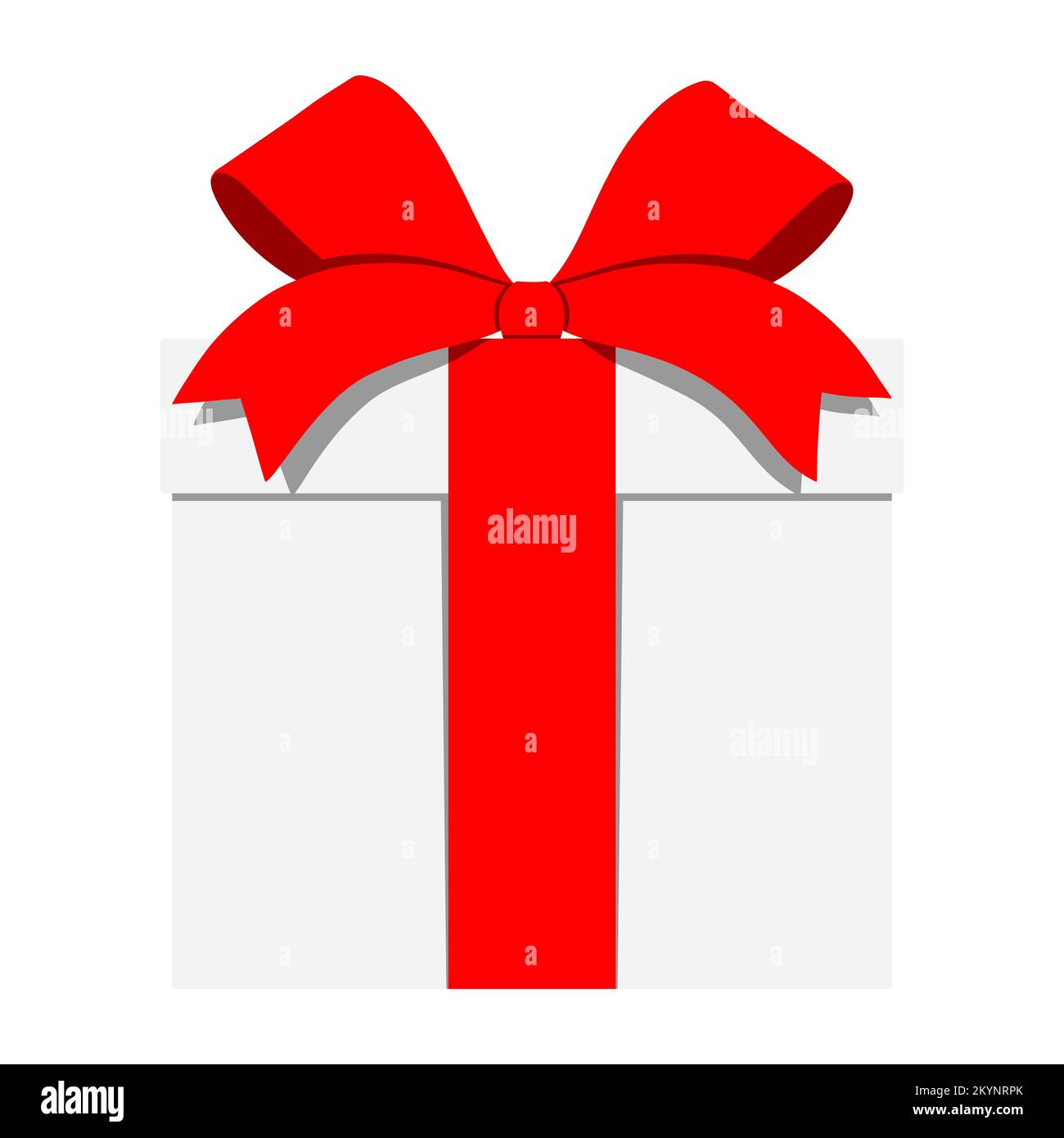 White gift box with red ribbon, isolated on background. Flat style ...