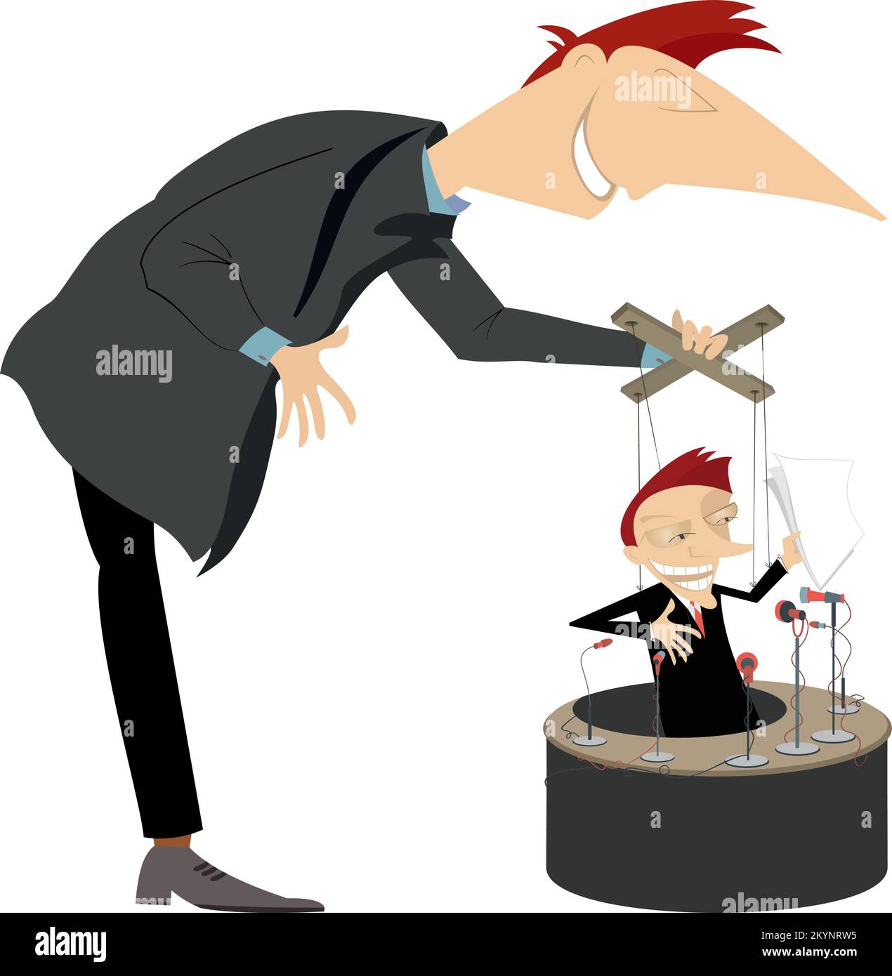 Master, puppet man, speaker and news. Master controls the speaker man ...